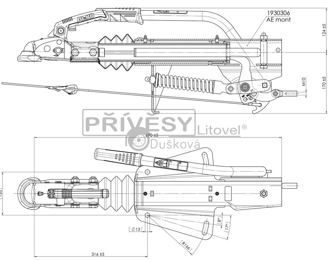 Nájezdová brzda AL-KO 251S PLUS (univerz. montáž) s AK270 | Přívěsy Litovel